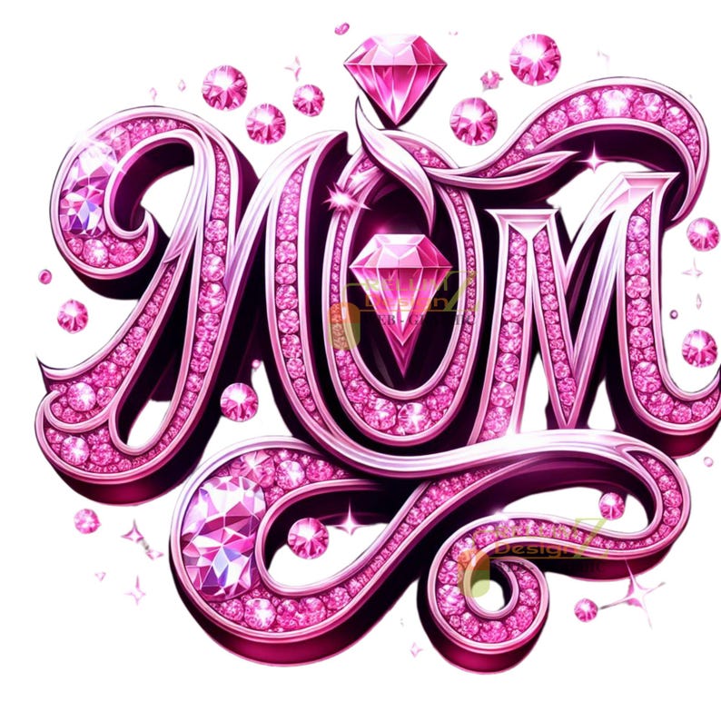 4 "mom" Pink Diamond Glitter PNG Designs - + Bonus 6 PDF Images - T ...