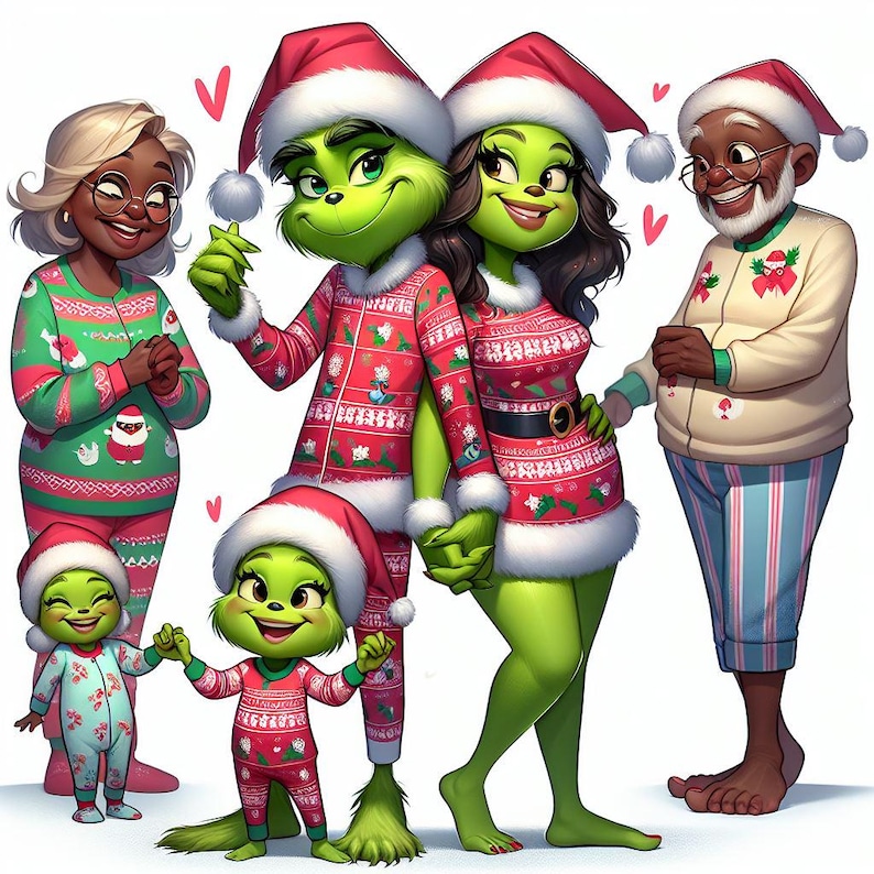 15 African American Grinch Family and Couple in Christmas Pajamas ...