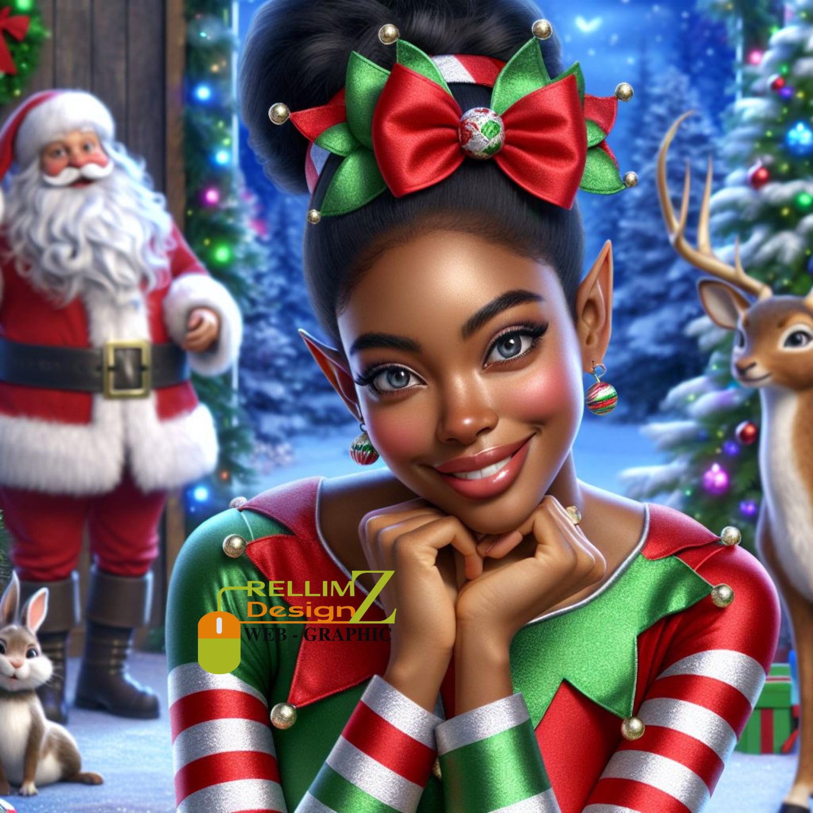 12 Chibi African American Elf Clipart – Cute Christmas Character ...