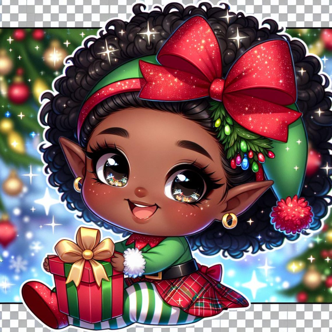 12 Chibi African American Elf Clipart – Cute Christmas Character ...