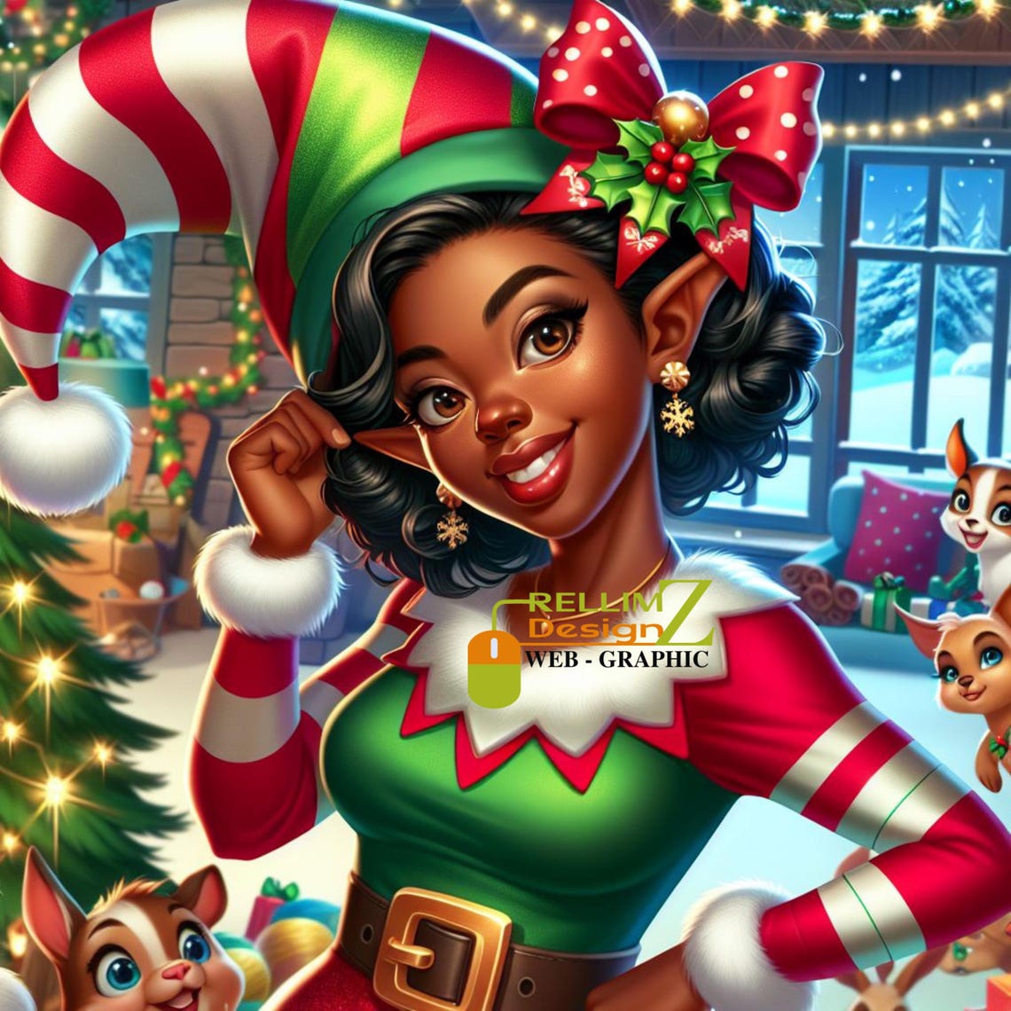 12 Chibi African American Elf Clipart – Cute Christmas Character ...