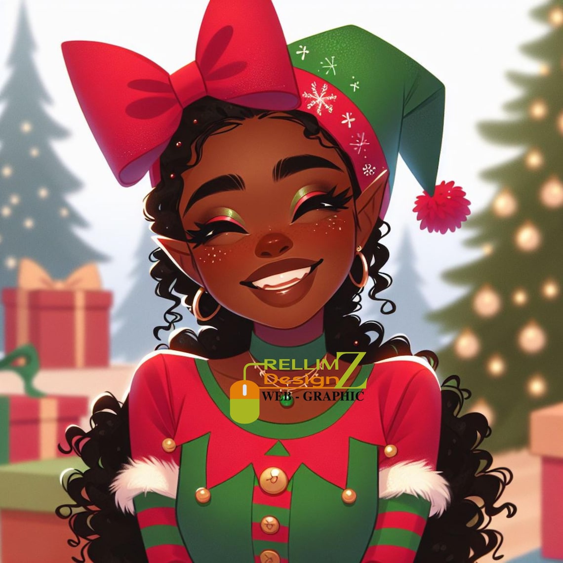 12 Chibi African American Elf Clipart – Cute Christmas Character ...