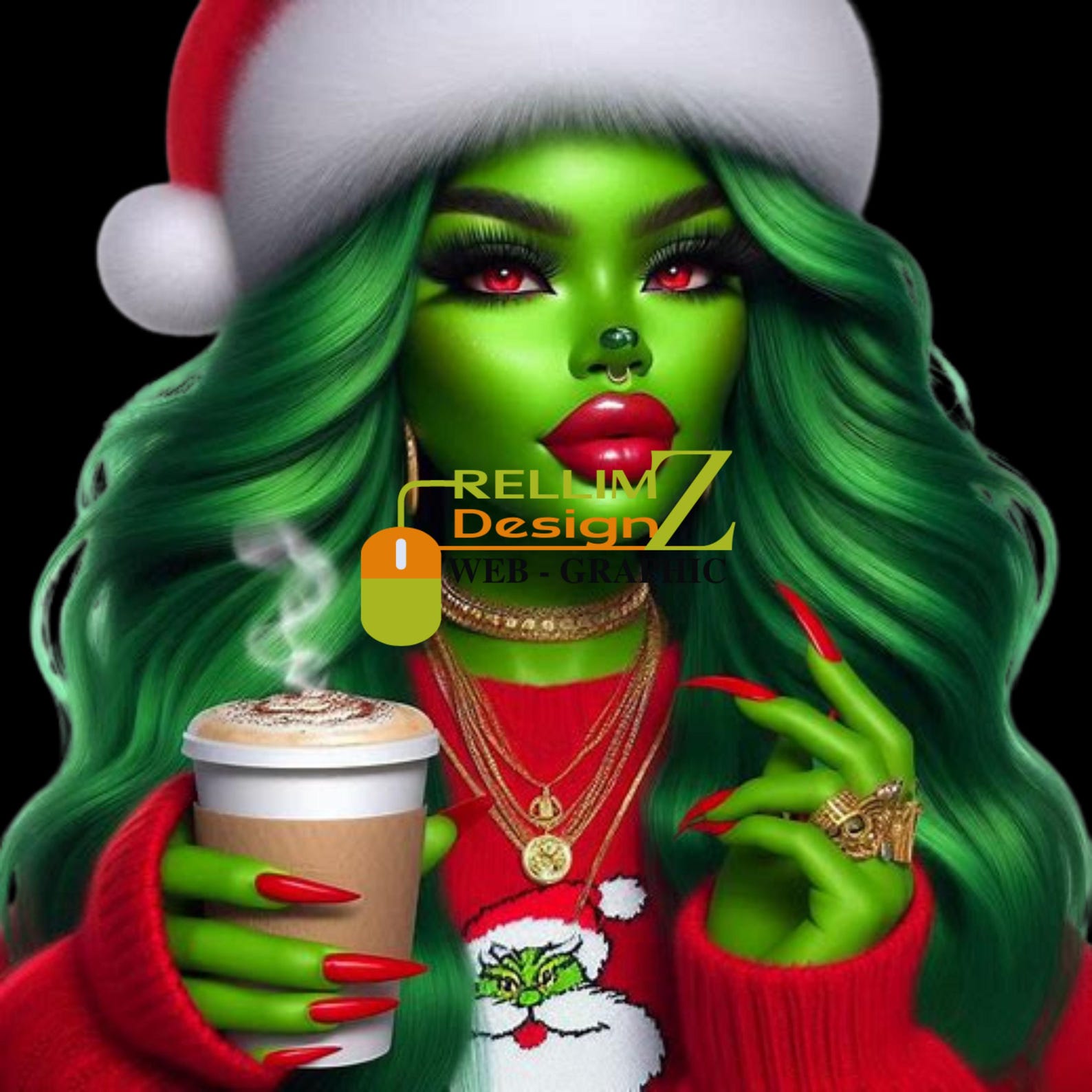 10 Beautiful African American Grinch Woman Digital Art | Christmas ...