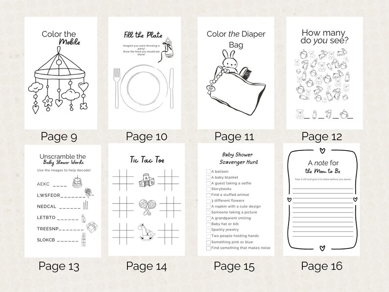 Baby Shower Activity Book Page Coloring Fun Kids Entertainment Child ...