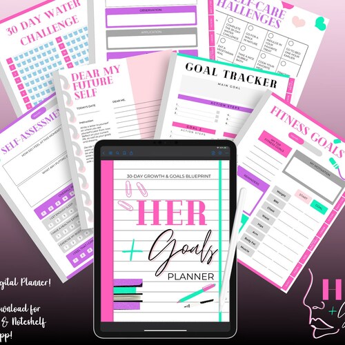 Growth and Goals Digital Planner Pink Ipad Template for - Etsy