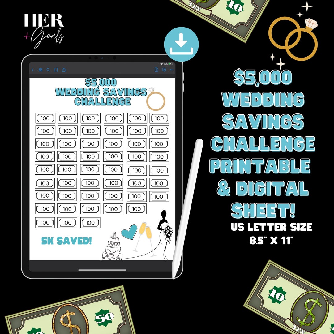5K Wedding Savings Challenge Printable, 5k Savings Money Goal Tracker ...