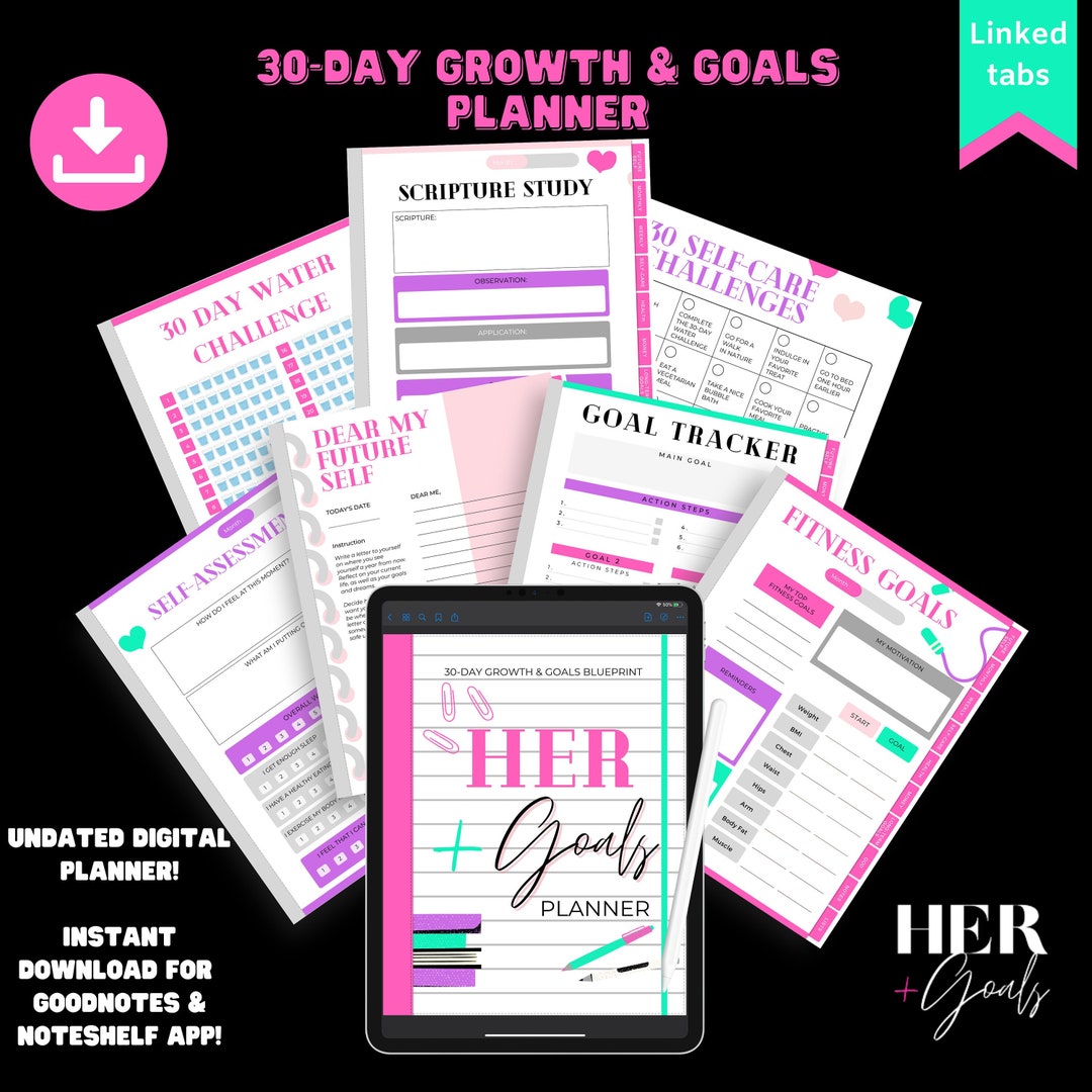 Growth and Goals Digital Planner, Pink iPad Template for Goodnotes and ...