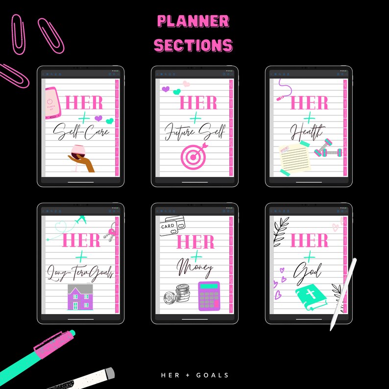 Growth and Goals Digital Planner, Pink iPad Template for Goodnotes and ...