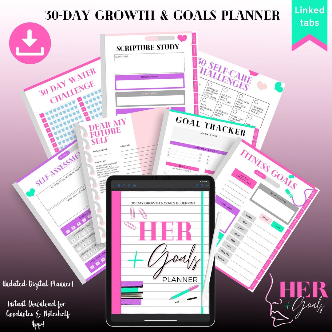Growth and Goals Digital Planner Pink Ipad Template for - Etsy