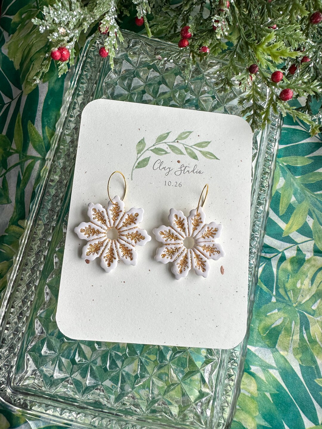 Glitter Hoops Snow Flakes, Sparkling Snowflake Jewelry , Christmas White Snowflake Hoops ...