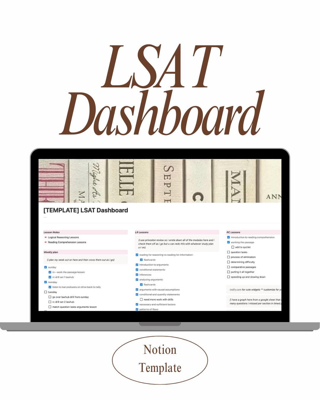 LSAT Studying Notion Template Aesthetic - Etsy
