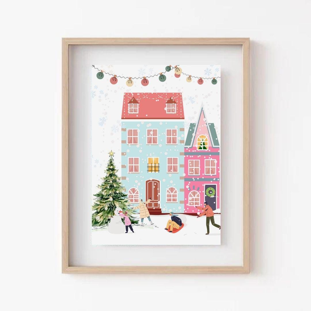 Winter Wonderland Seasonal Decor, Pink Christmas Decor Winter Wall Art ...