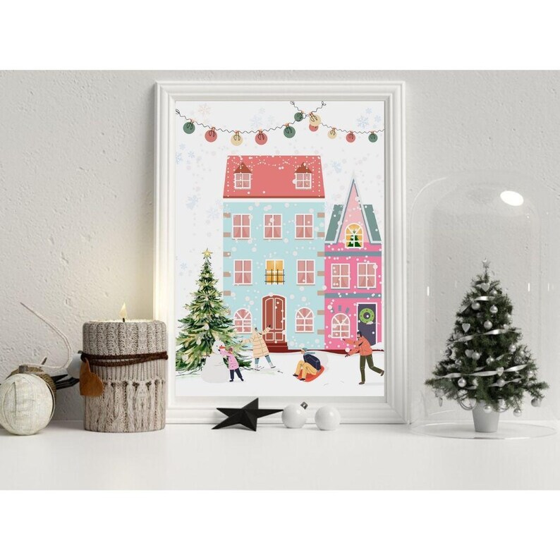 Winter Wonderland Seasonal Decor, Pink Christmas Decor Winter Wall Art ...