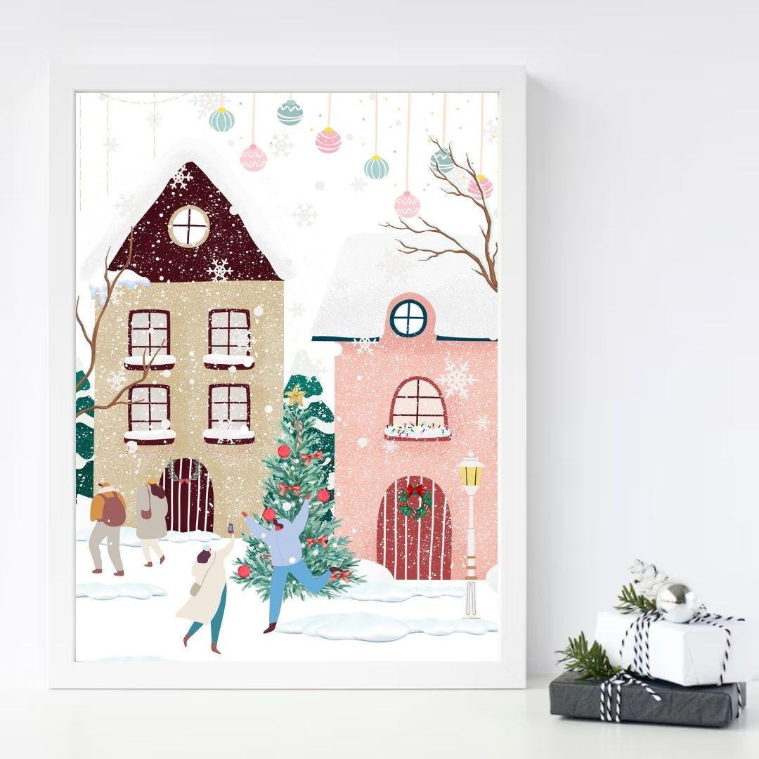 Winter Wonderland Seasonal Decor, Pink Christmas Decor Winter Wall Art ...