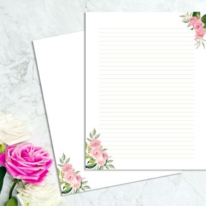 Pink Rose Printable Stationery, Pink Floral Writing Paper, Lined ...