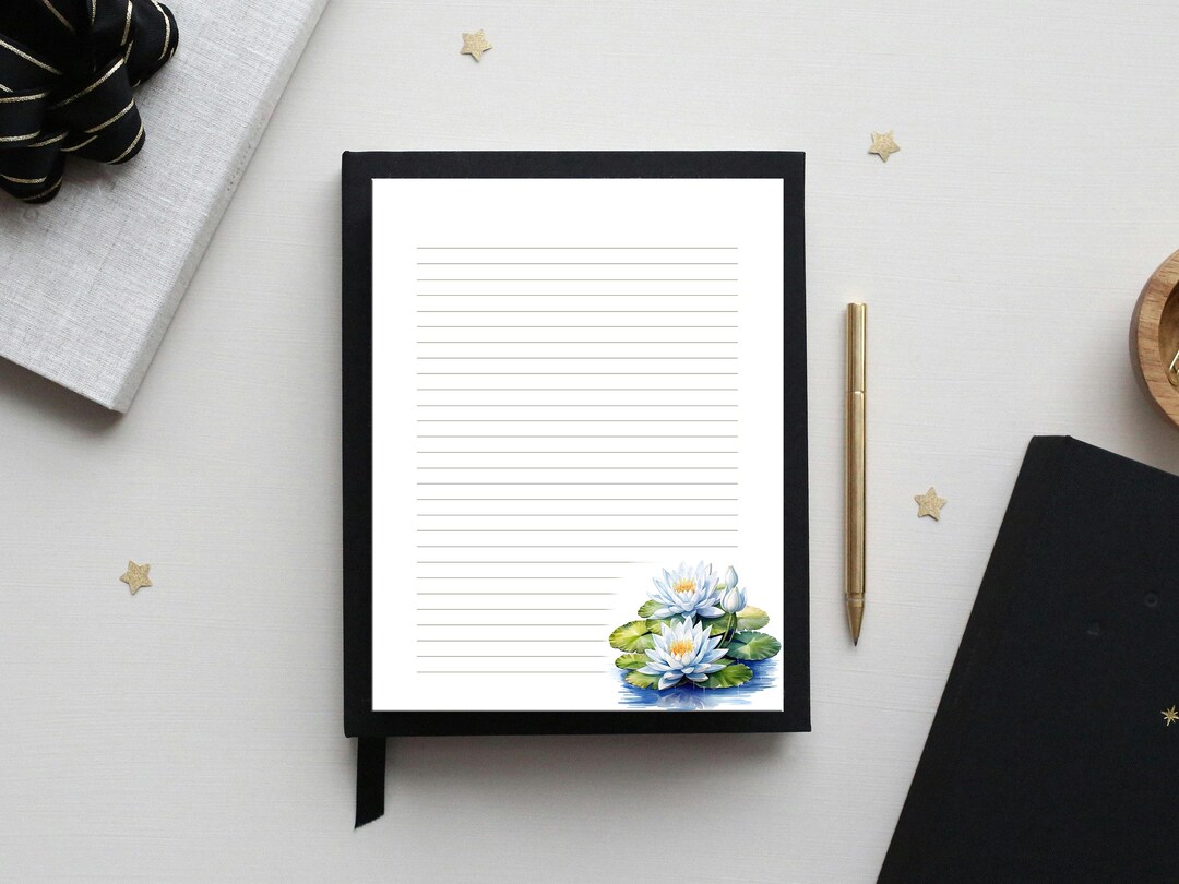 White Water Lillies Printable Stationery, Floral Writing Paper, Journal ...