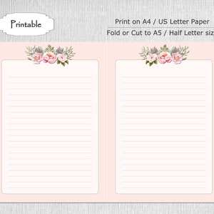 Rose Printable Notepaper Set, 4 Designs, A5 / Half Letter, Lined ...