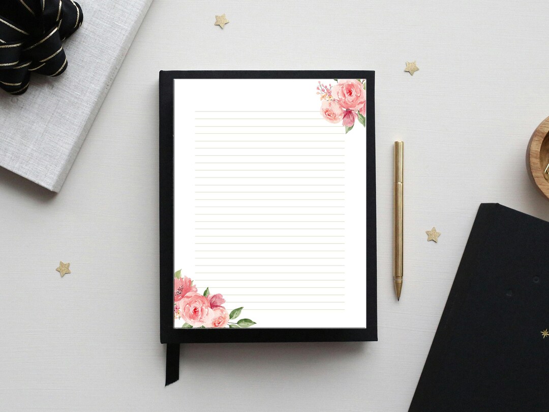 Pink Rose Printable Stationery, Floral Writing Paper, Botanical Journal ...