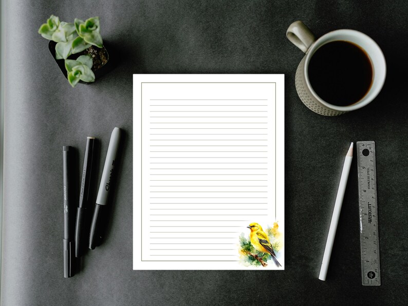 Yellow Bird Printable Stationery, Animal Writing Paper, Journal Page ...