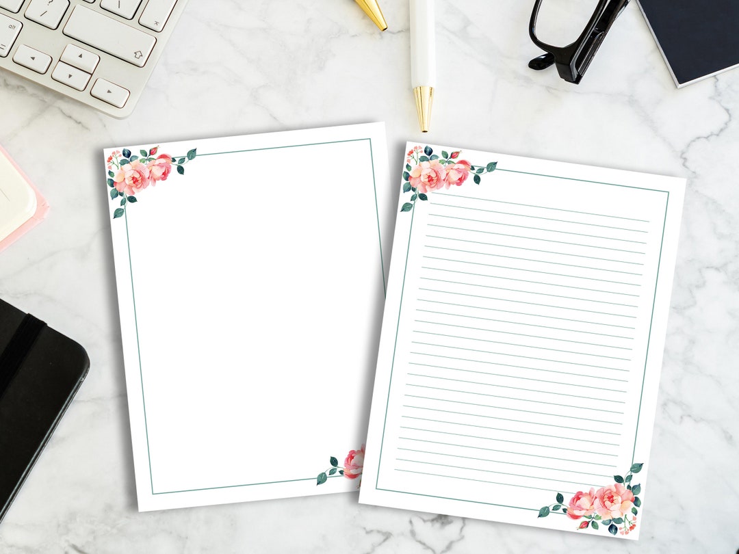 Pink Floral Printable Stationery, Decorative Writing Paper, Lined ...