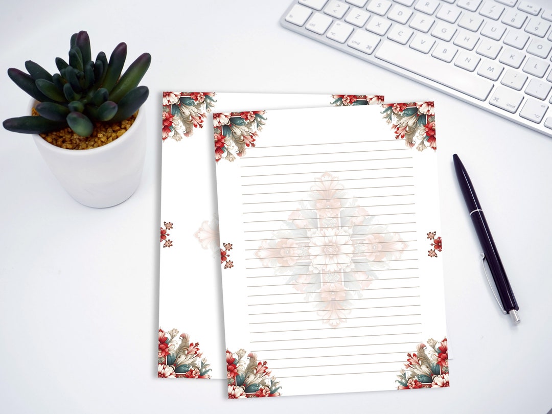Floral Printable Stationery Paper, Pattern Writing Paper, Lined ...