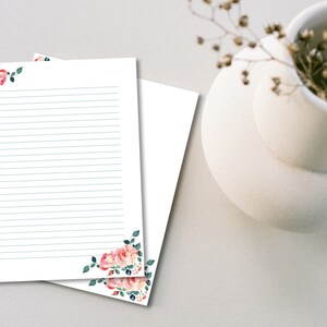 Pink Floral Printable Stationery, Decorative Writing Paper, Lined ...