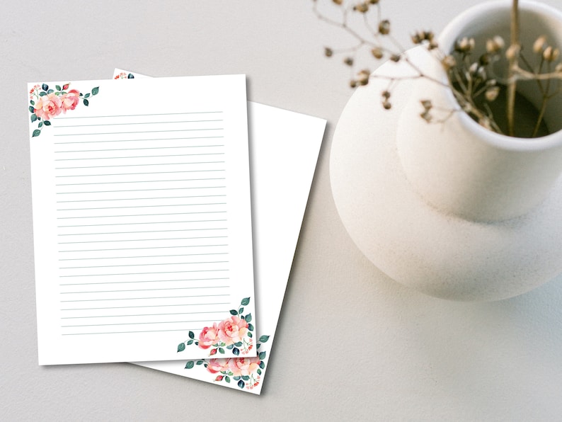 Pink Floral Printable Stationery, Decorative Writing Paper, Lined ...