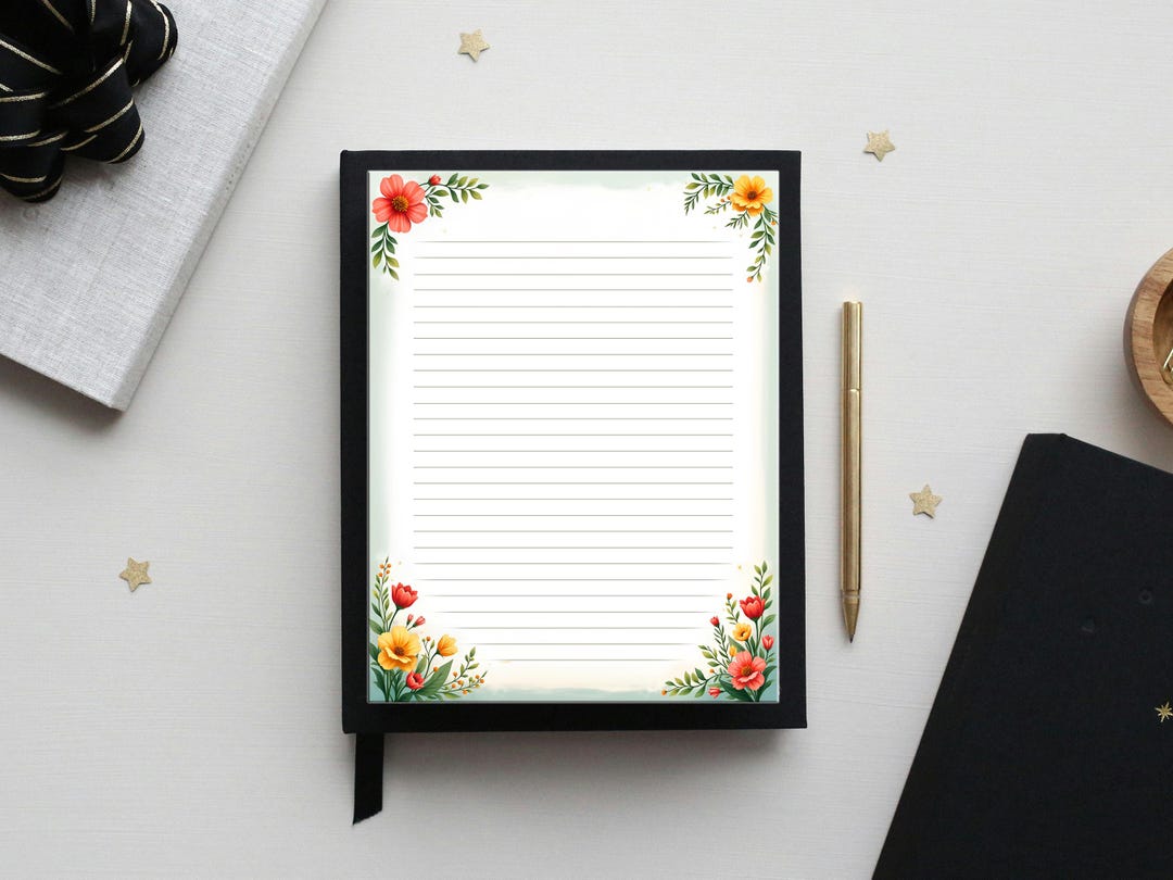 Floral Printable Stationery Set, Botanical Writing Paper, Lined/unlined ...