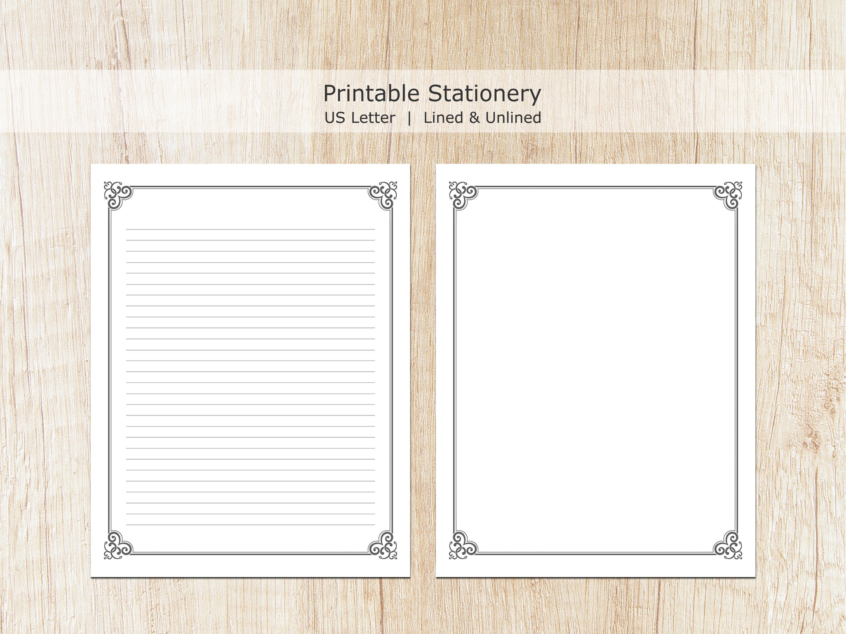 Minimalist Printable Stationery, Simple Writing Paper, Lined & Unlined ...