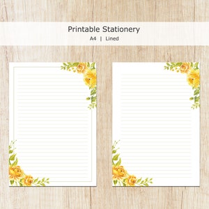 Yellow Rose Printable Stationery, Floral Writing Paper, Decorative ...