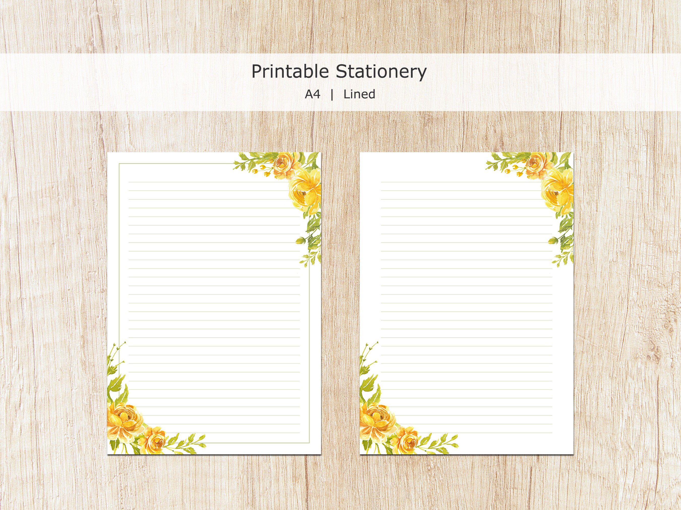 Yellow Rose Printable Stationery, Floral Writing Paper, Decorative ...
