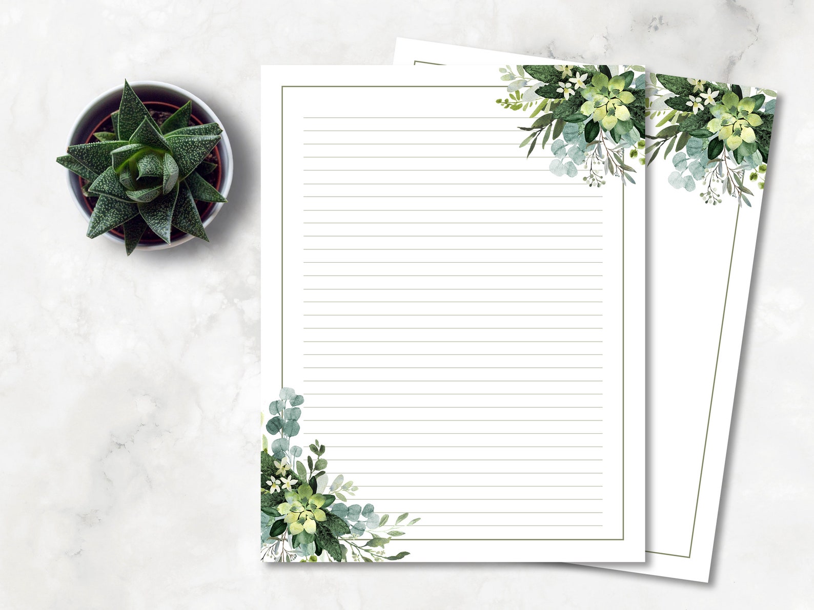 Greenery Printable Stationery, Botanical Writing Paper, Decorative ...