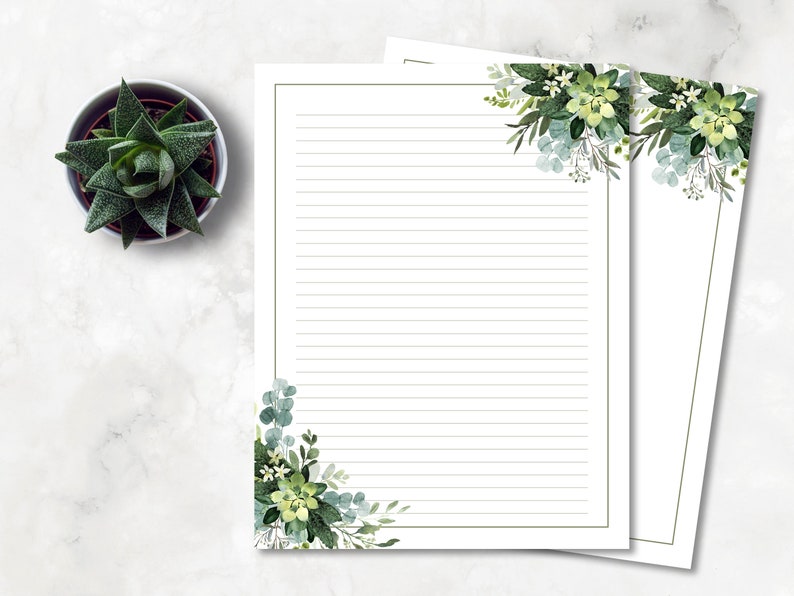 Greenery Printable Stationery, Botanical Writing Paper, Decorative ...