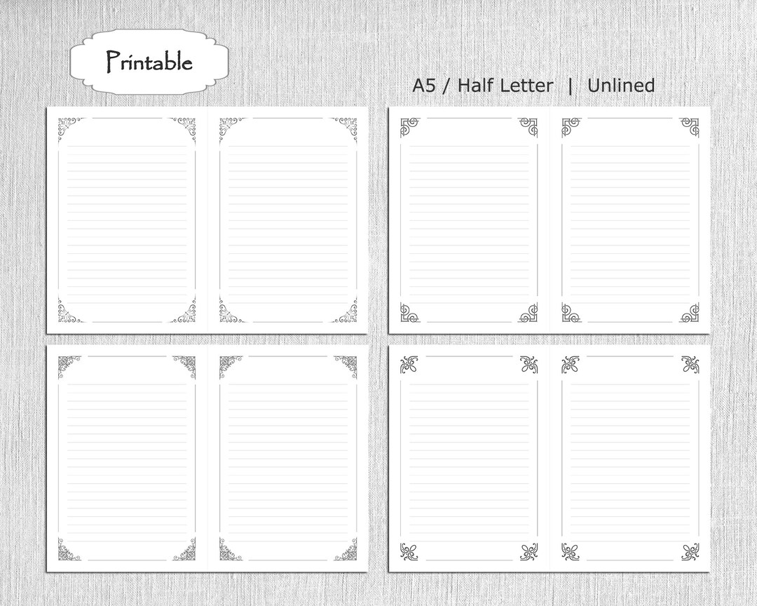 Minimalist Printable Notepaper Set, 4 Designs, A5 / Half Letter, Lined ...