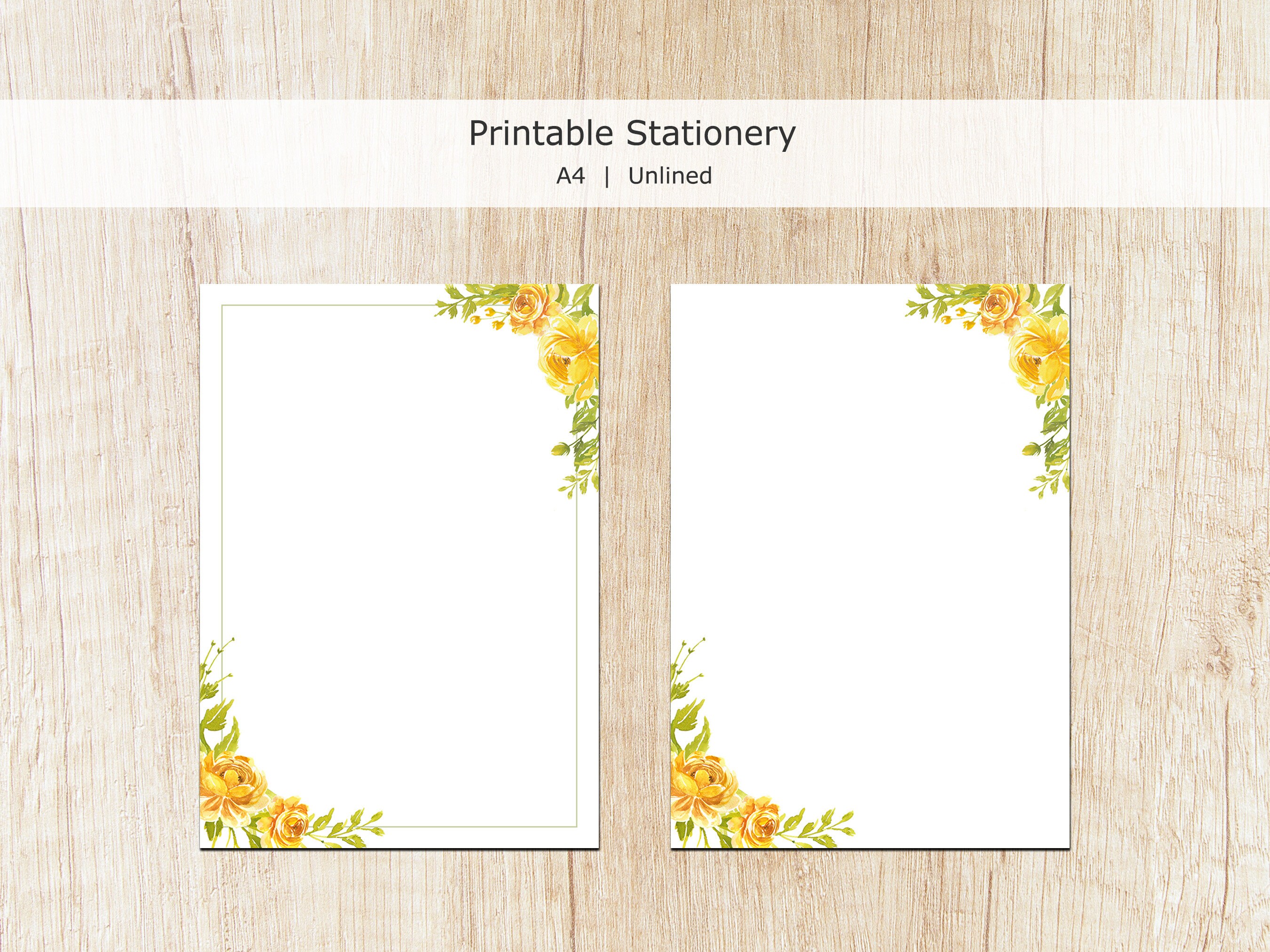 Yellow Rose Printable Stationery, Floral Writing Paper, Decorative ...