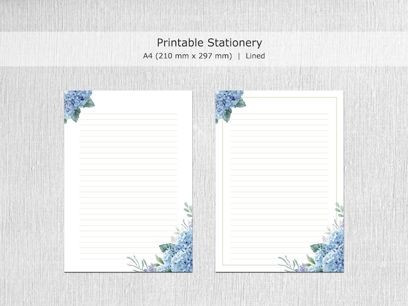 Blue Hydrangea Printable Stationery, Floral Writing Paper, Journal Page ...