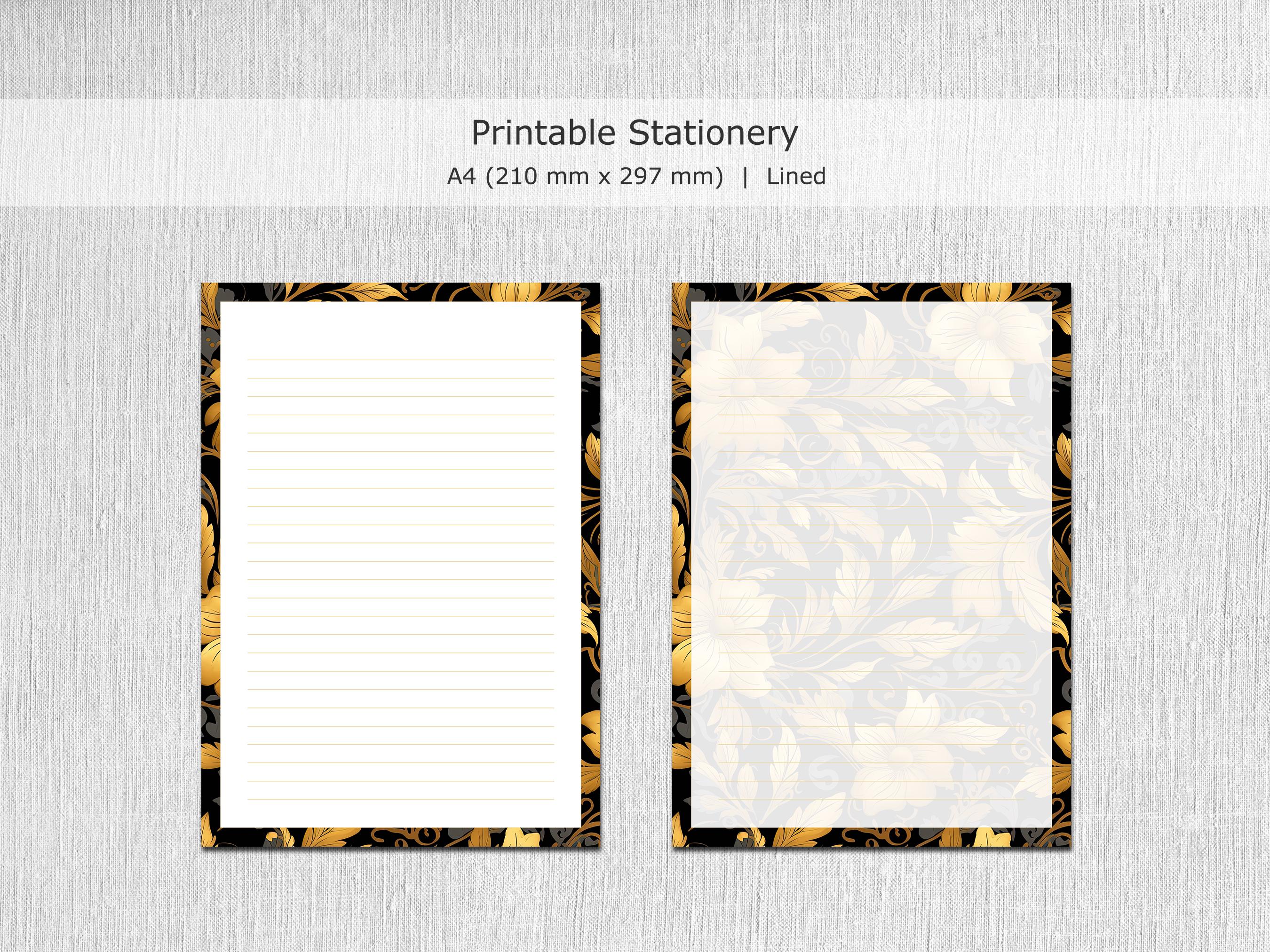 Gold Black Floral Frame Printable Stationery, Writing Paper, Journal ...