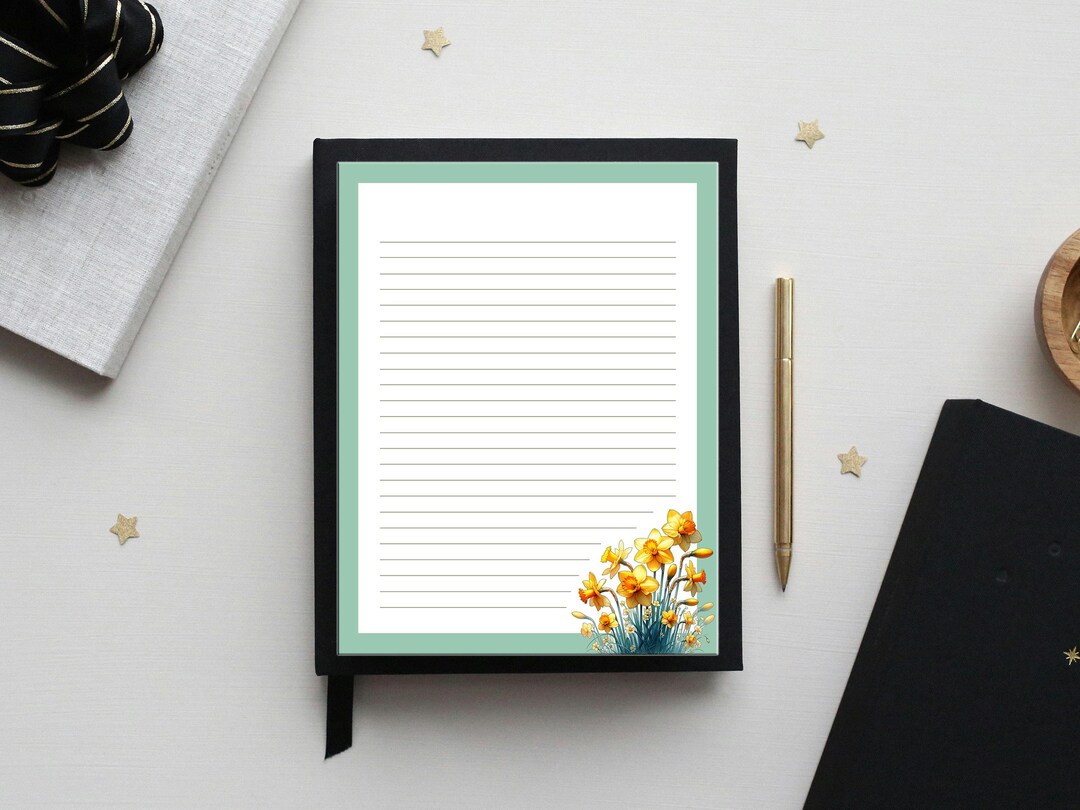Daffodil Printable Stationery Set, Floral Writing Paper, Lined/unlined ...