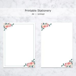 Pink Floral Printable Stationery, Decorative Writing Paper, Lined ...