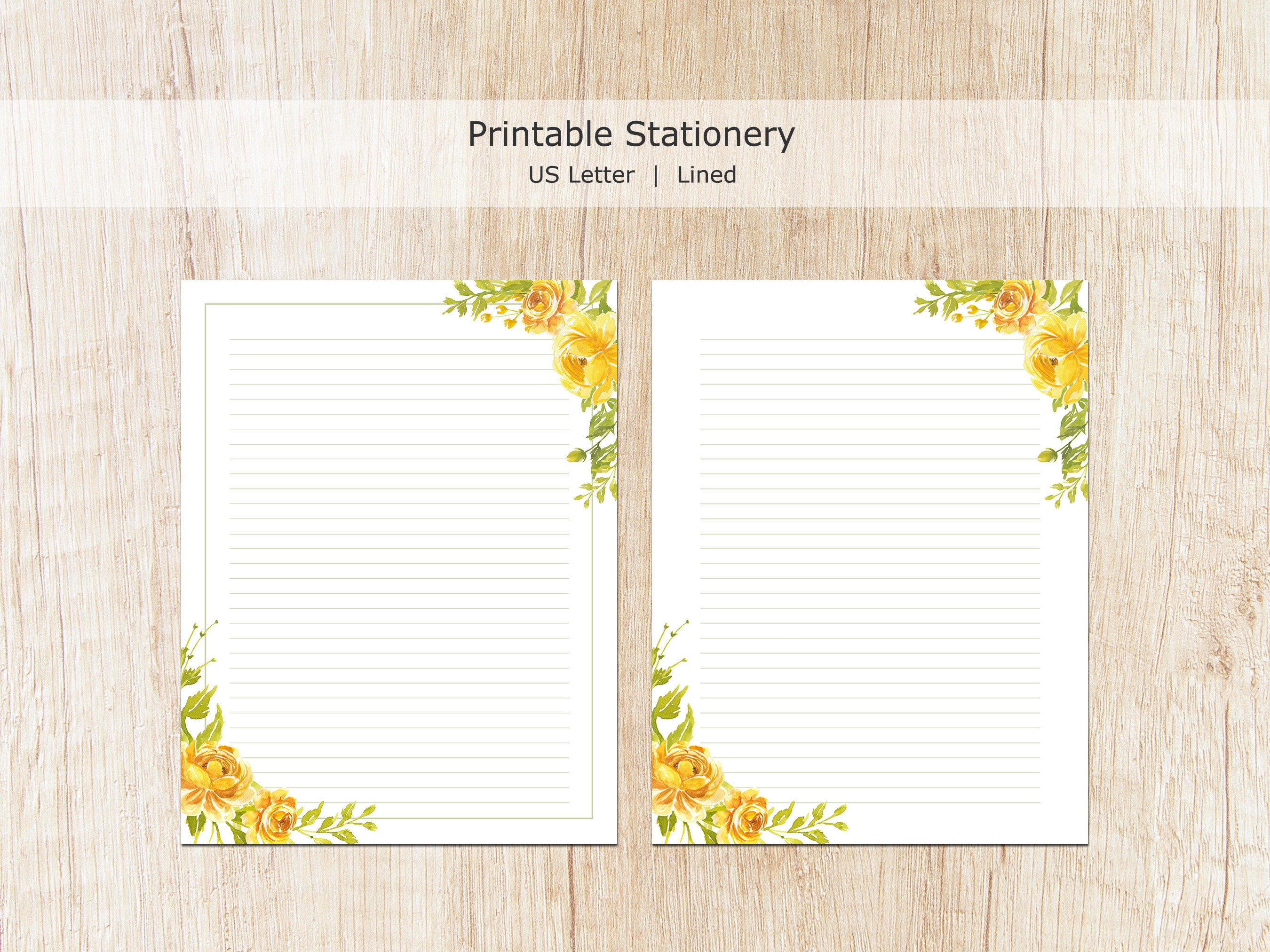 Yellow Rose Printable Stationery, Floral Writing Paper, Decorative ...