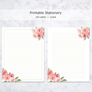 Pink Rose Printable Stationery, Floral Writing Paper, Decorative ...