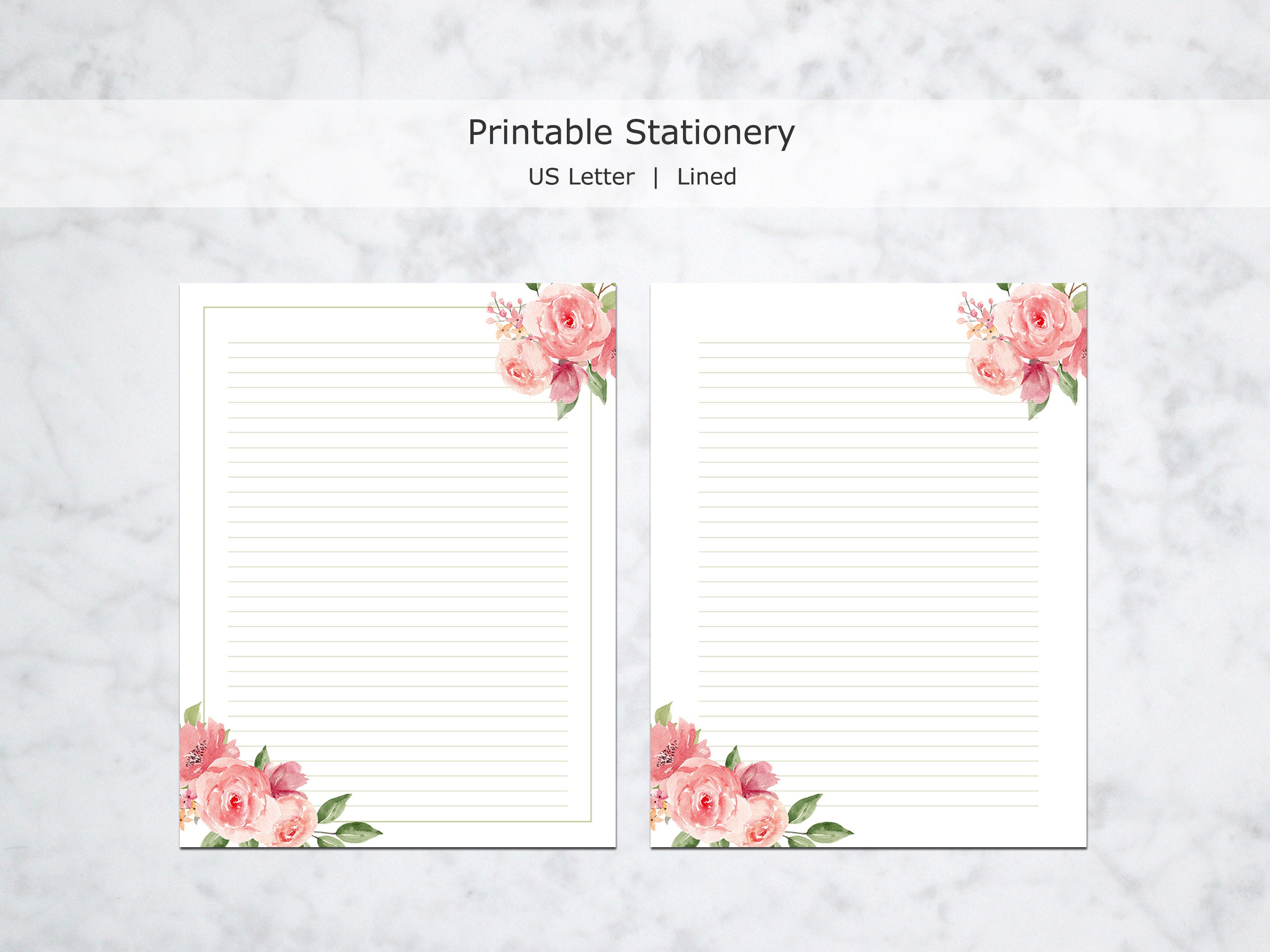 Pink Rose Printable Stationery Floral Writing Paper - Etsy