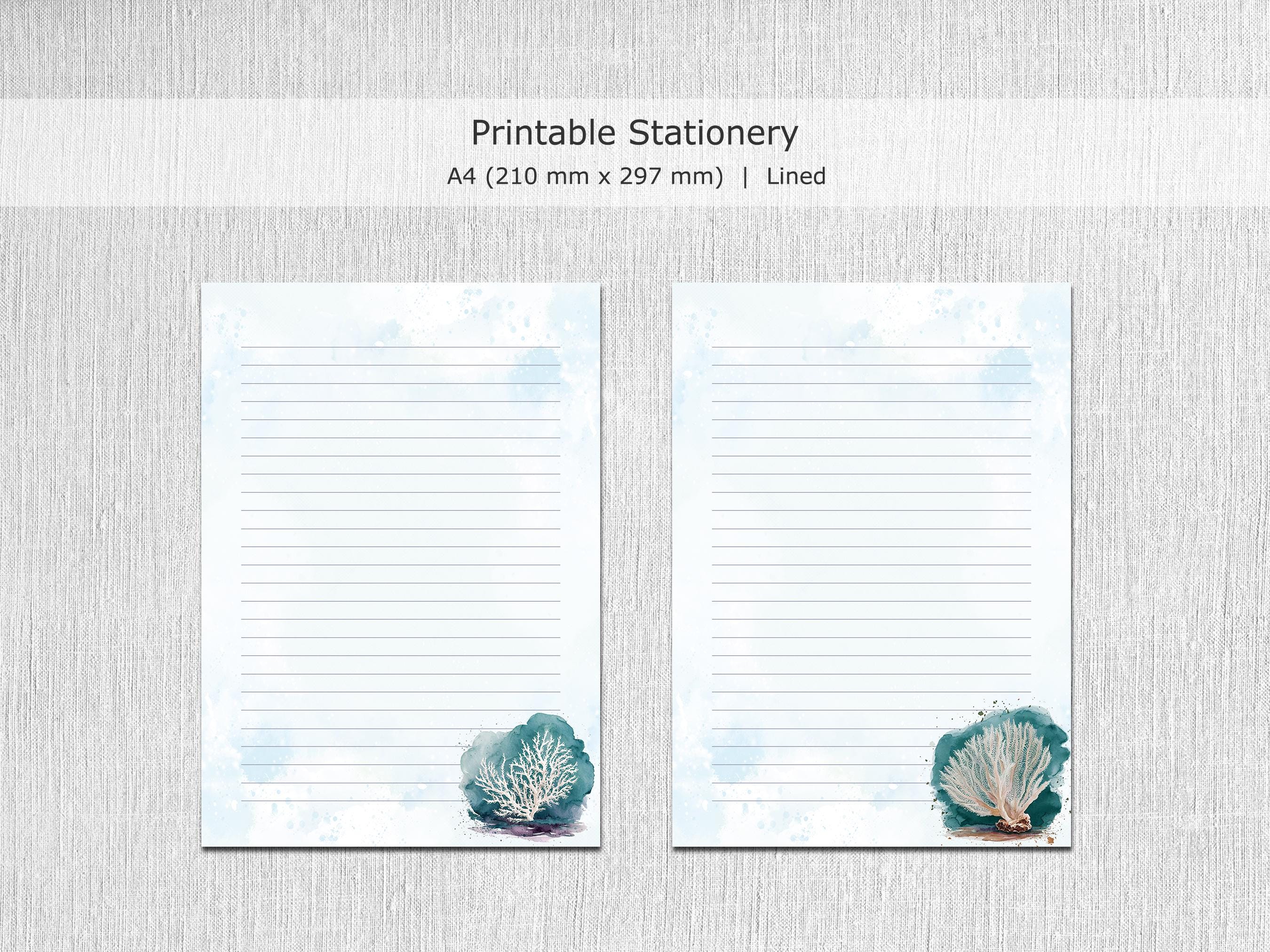 Coral Printable Stationery, Ocean Writing Paper, Journal Page, Lined ...