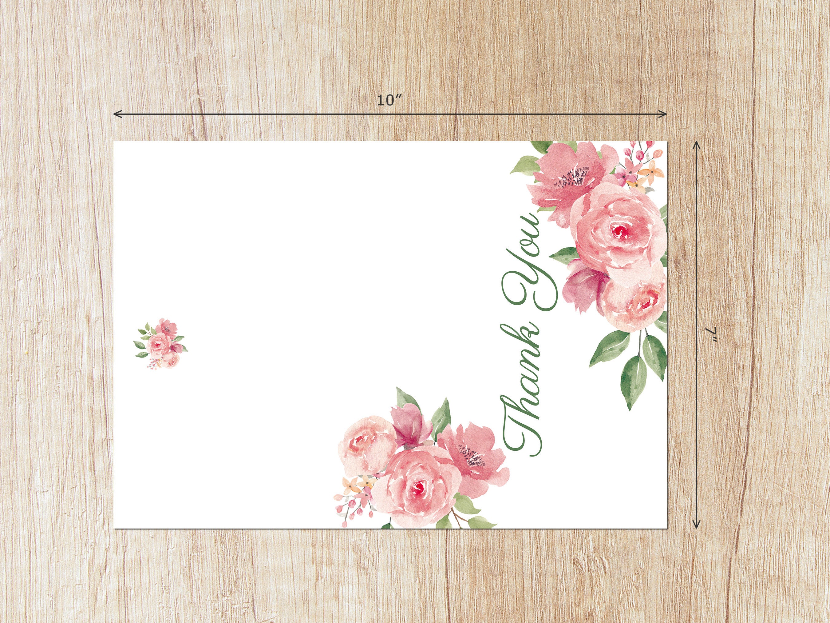 Pink Floral Printable Thank You Card, Foldable Greeting Card, 7 X 5 ...