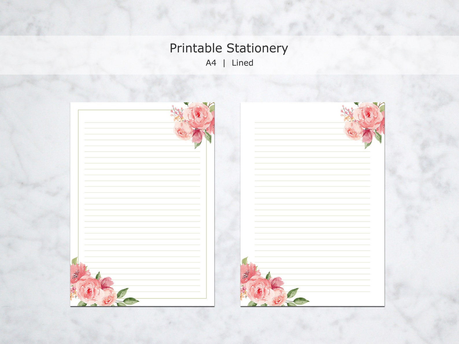 Pink Rose Printable Stationery Floral Writing Paper - Etsy