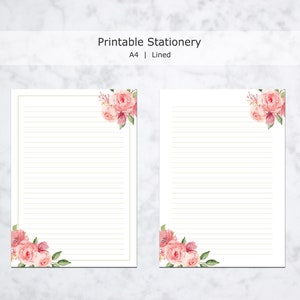 Pink Rose Printable Stationery, Floral Writing Paper, Decorative ...