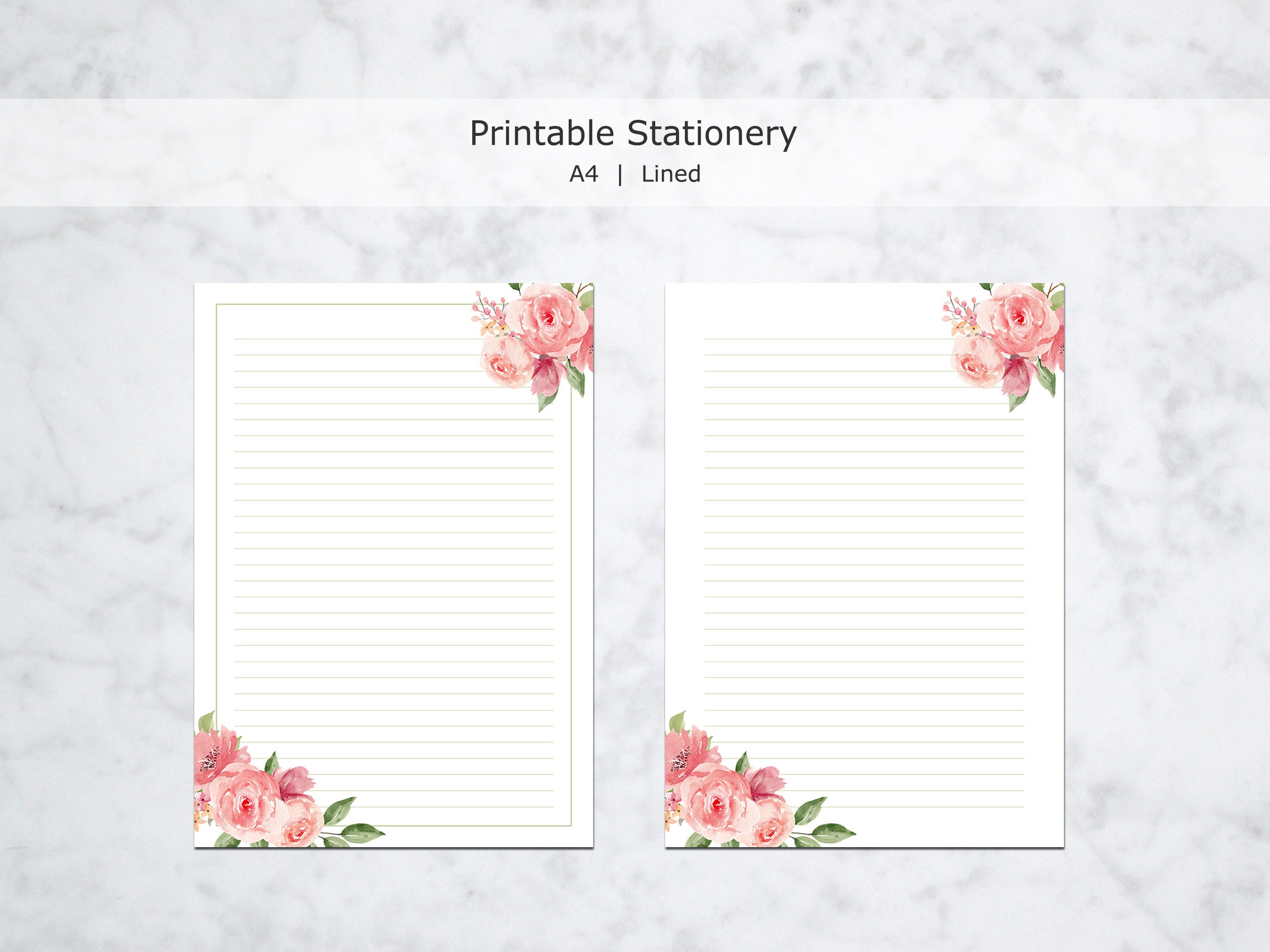 Pink Rose Printable Stationery Floral Writing Paper - Etsy