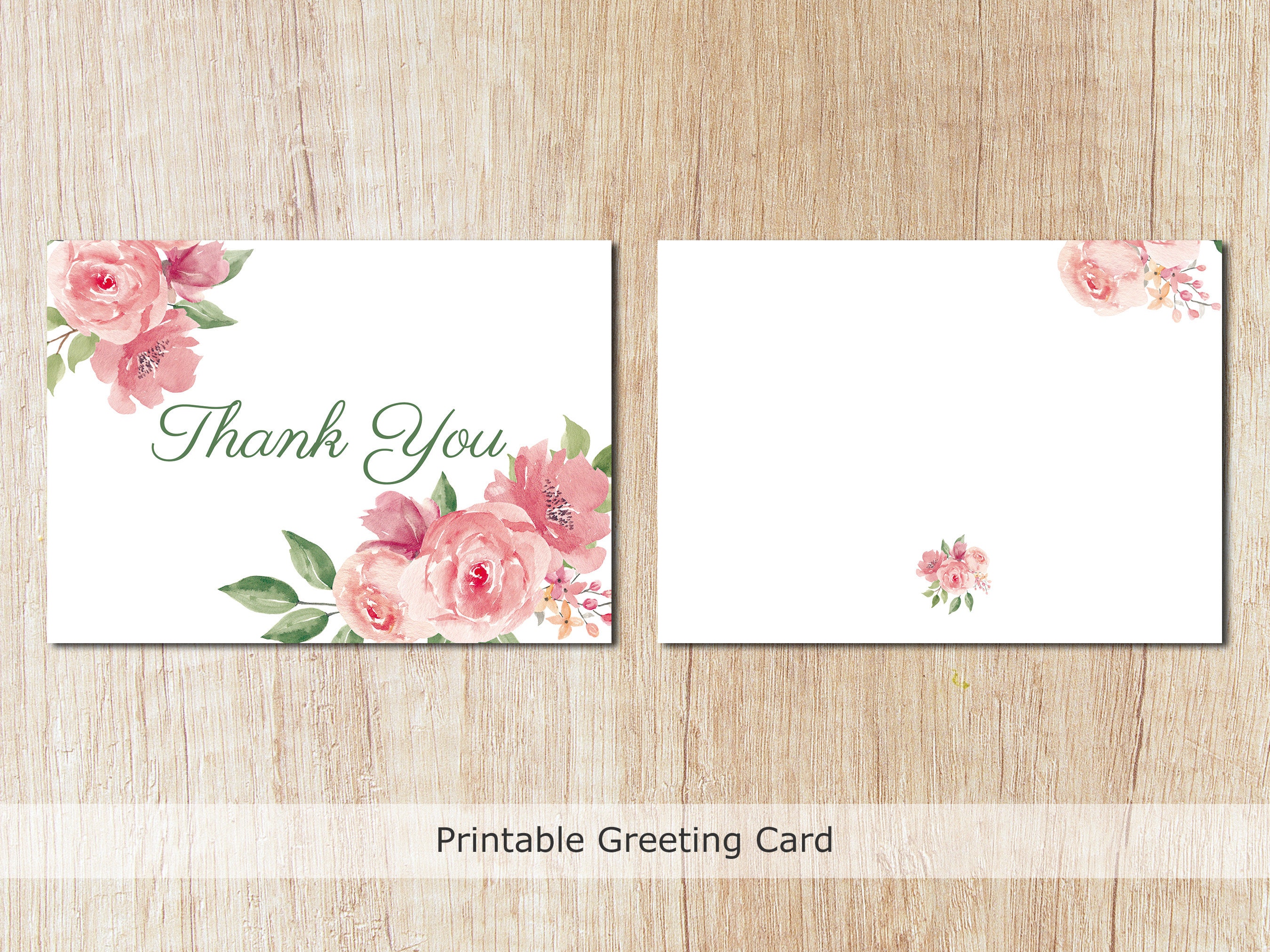 Pink Floral Printable Thank You Card Foldable Greeting Card - Etsy