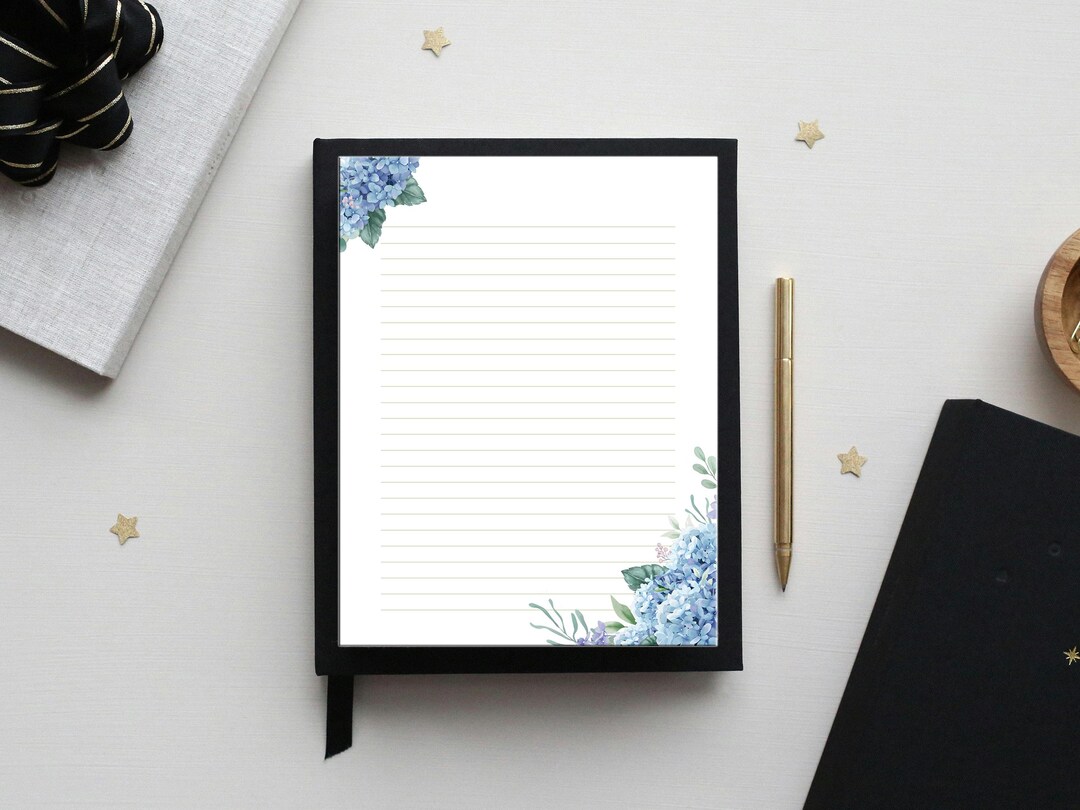 Blue Hydrangea Printable Stationery, Floral Writing Paper, Journal Page ...