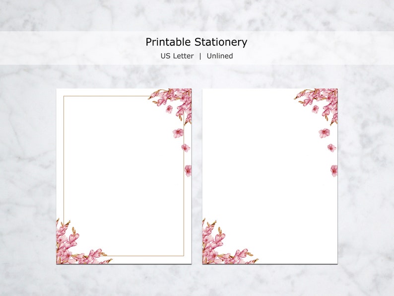 Pink Floral Printable Stationery, Decorative Writing Paper, Lined ...